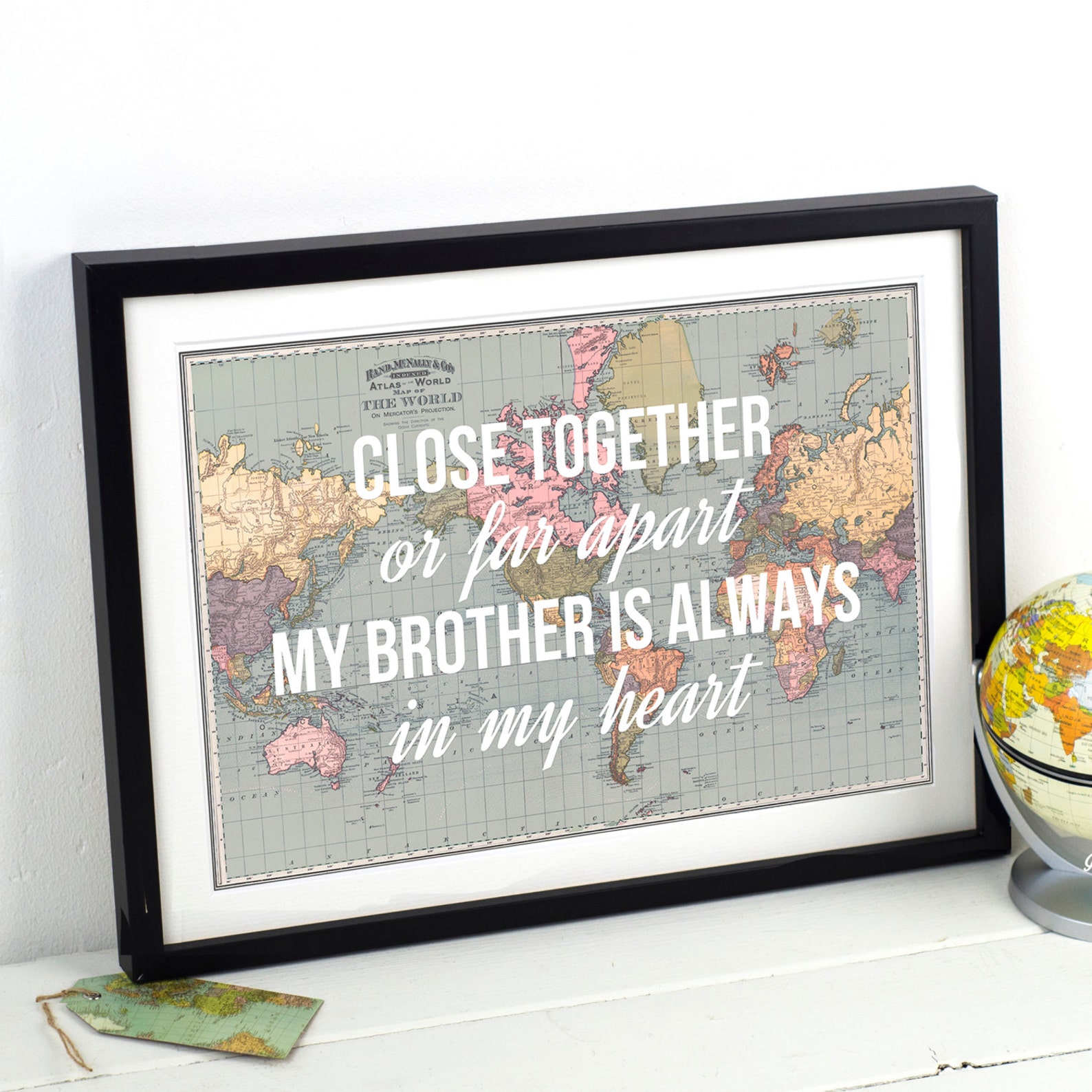 Brothers Print Long Distance World Map Print Gift for | Etsy