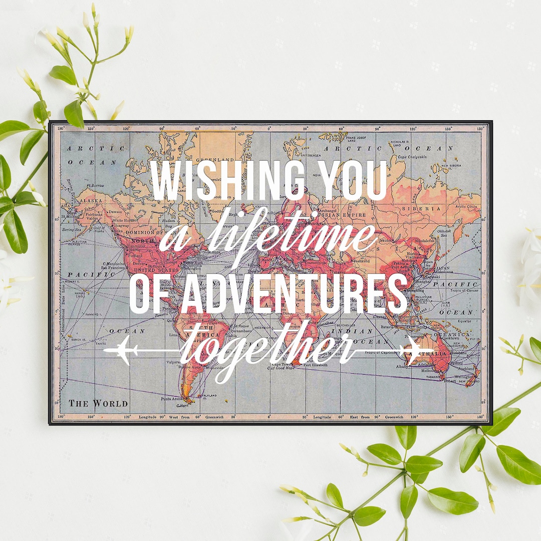World Map Wedding Card, Card for Bride and Groom, Travel Wedding Card ...