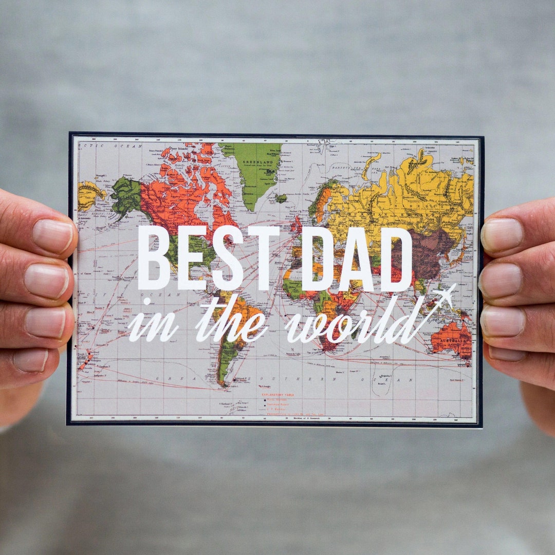 Best Dad in the World Card, World Map Card for Dad, World Map Father's ...