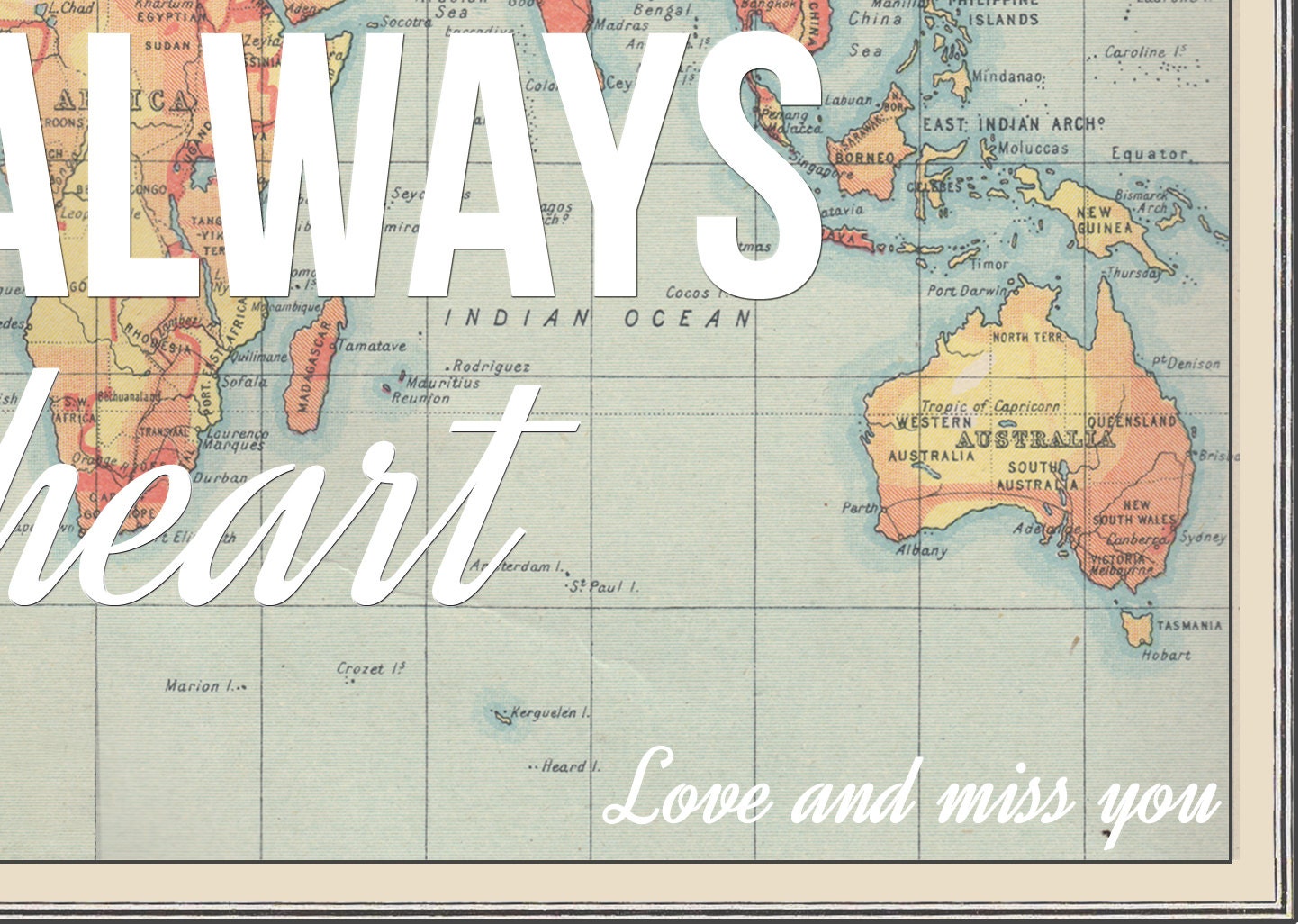 Long Distance Love, Quote, World Map Print, Poster, Map of the World ...