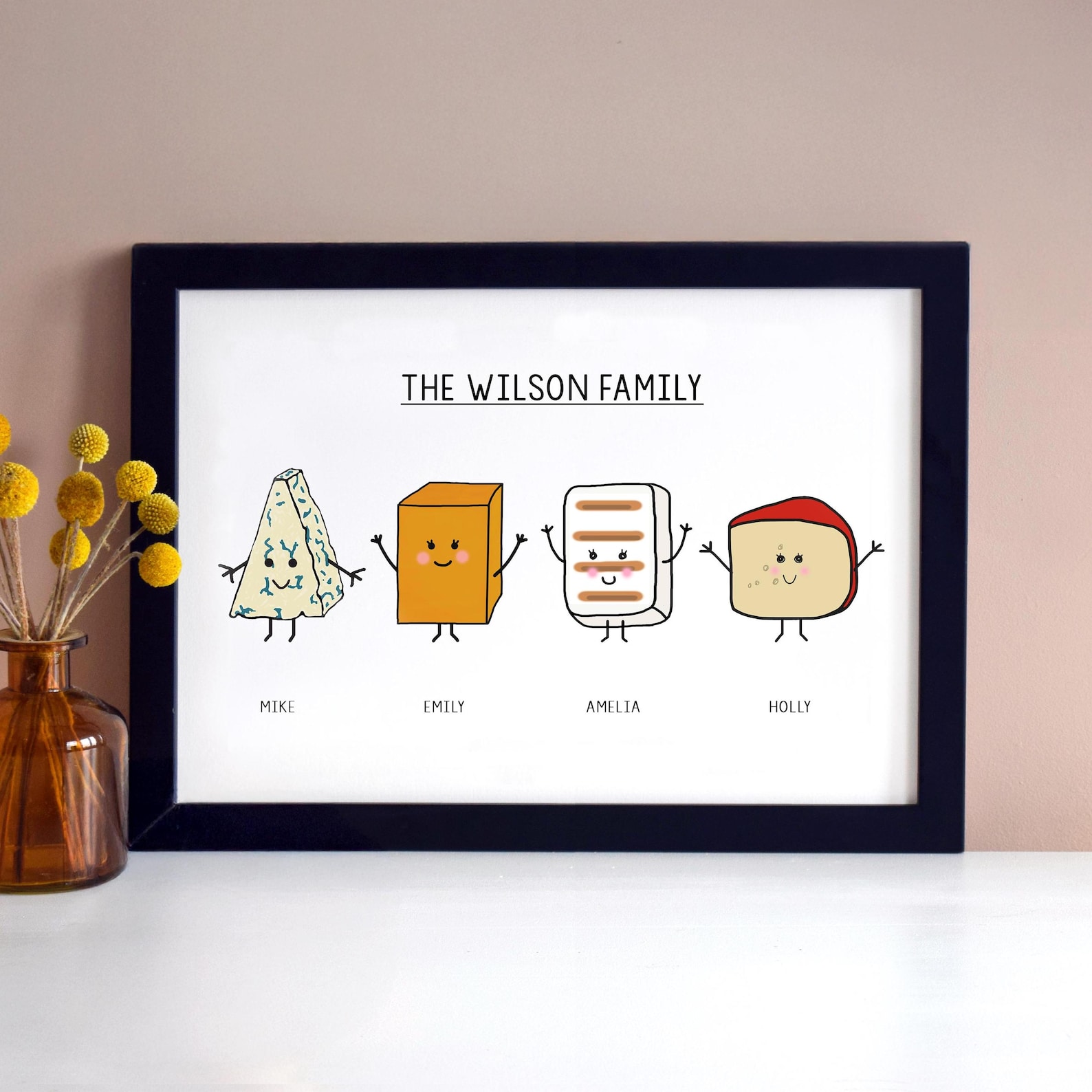 Personalised Family as Cheeses Print, Illustrated Family Portrait ...