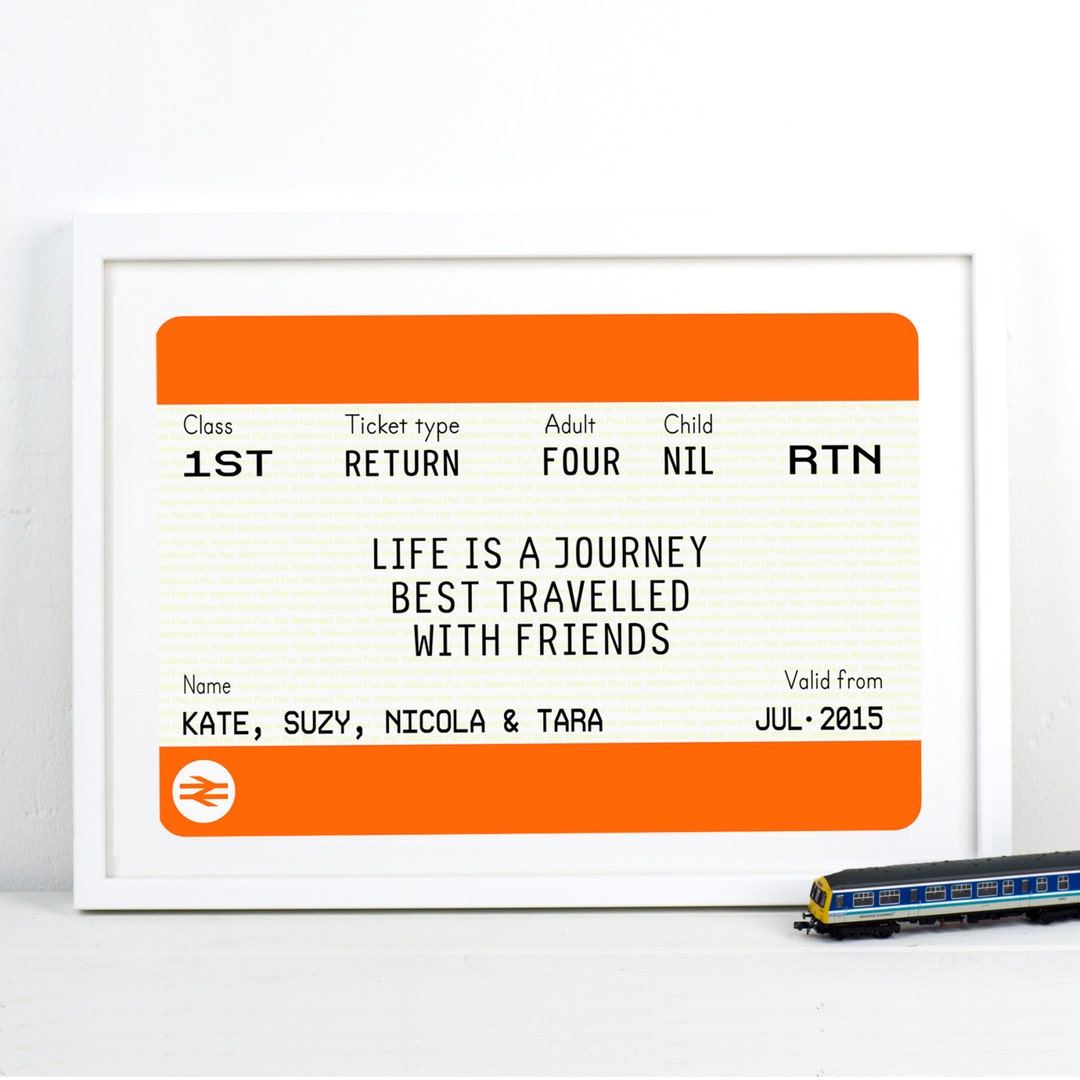 Personalised Train Ticket Friendship Print, Custom Train Ticket ...