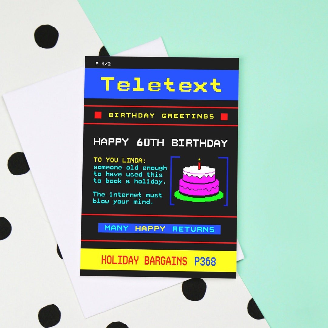 Personalised 60th Birthday Card, Funny 60th Birthday Card, Teletext ...
