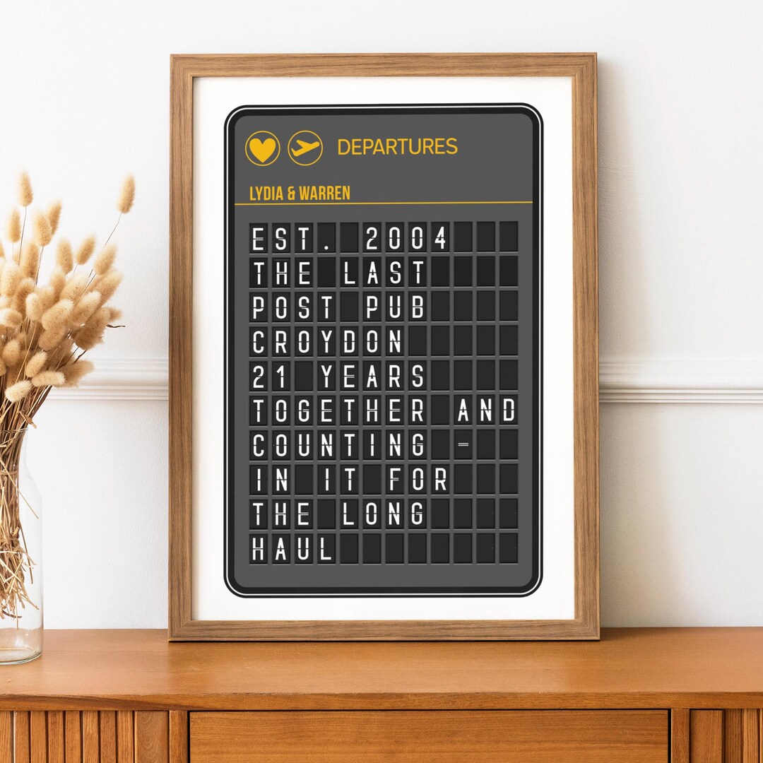 Personalised Departures Board Anniversary Print, Personalised ...