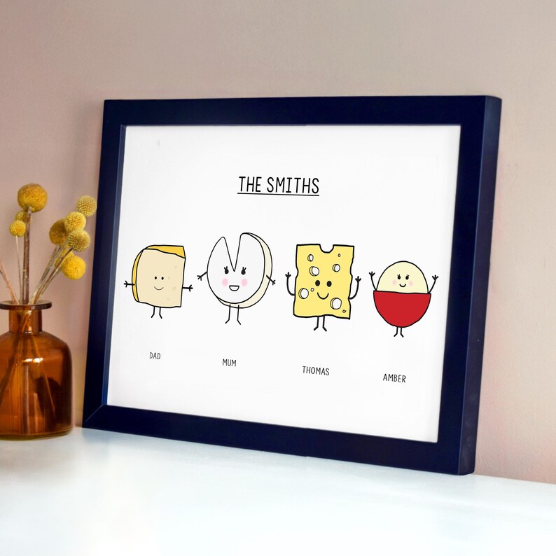 Personalised Family as Cheeses Print, Illustrated Family Portrait ...