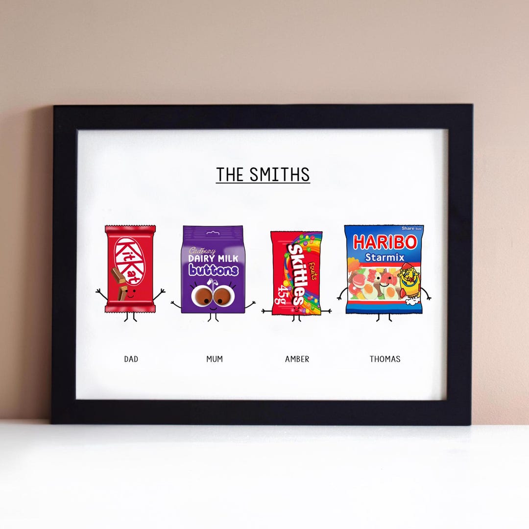Personalised Family Print, Sweets and Chocolates, Illustrated Family ...