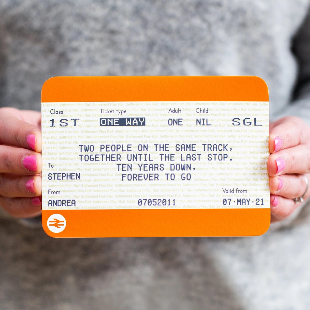 Personalised Train Ticket Anniversary Card, Custom Anniversary Card ...