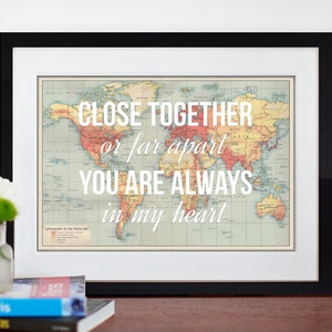 Long Distance Love, Quote, World Map Print, Poster, Map of the World ...