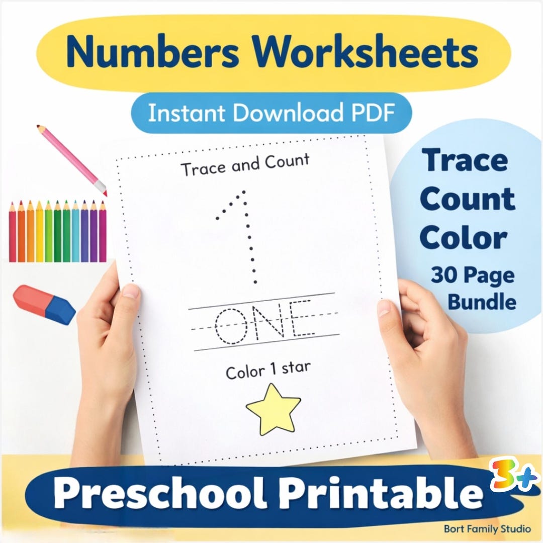 Number Worksheets 1-10 Printable | Trace Count Color | Preschool ...