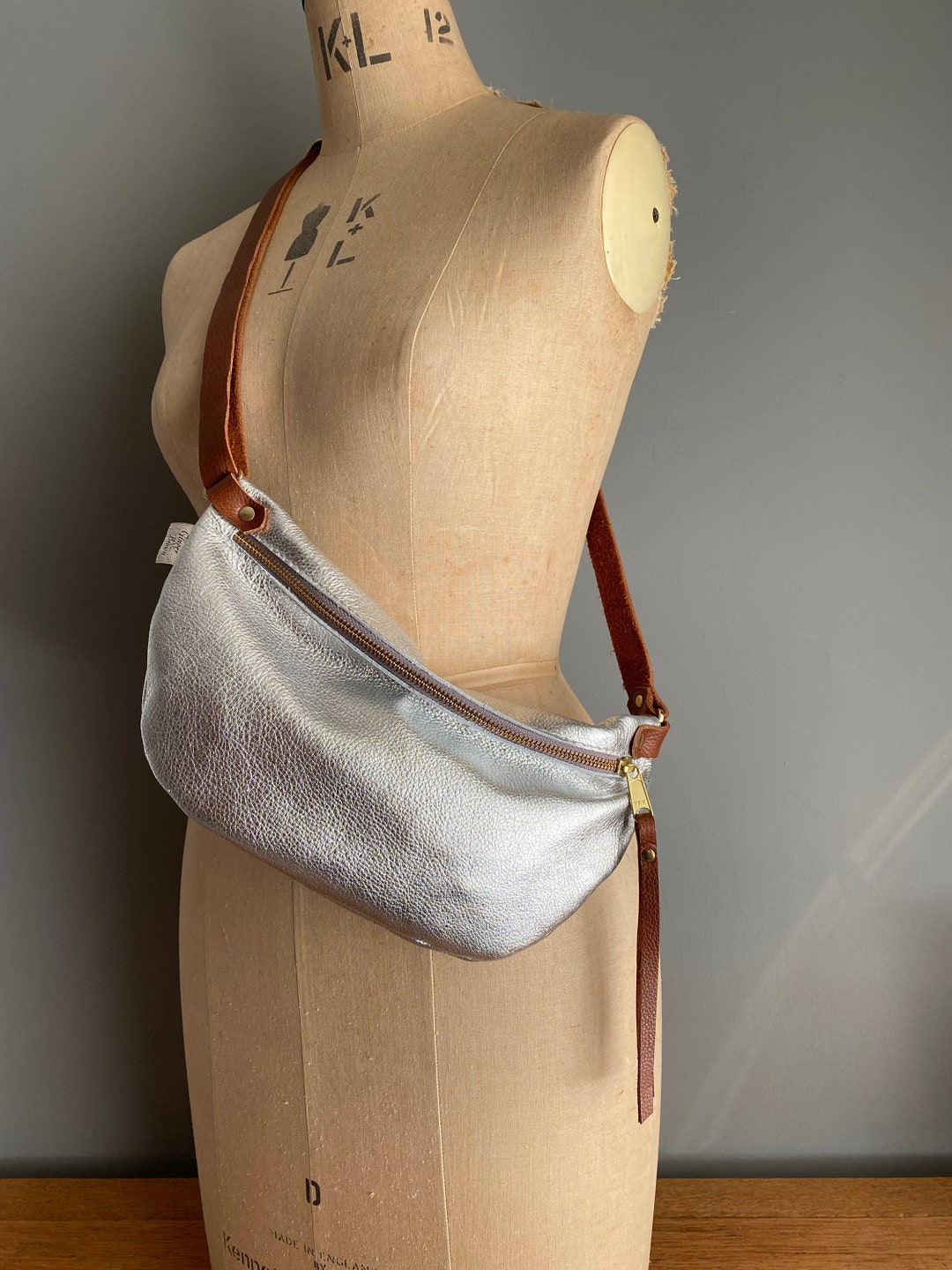 Crossbody Silver Leather Half Moon Bag, Hip Bag - Etsy