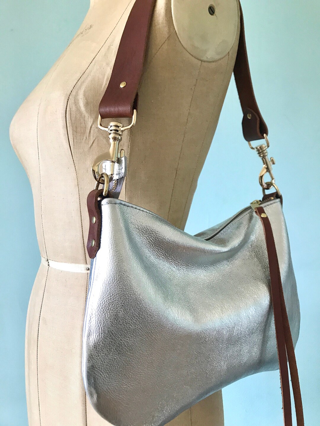 Silver Leather Purse, Bright Silver Sweet Dumpling Crossbody Bag ...