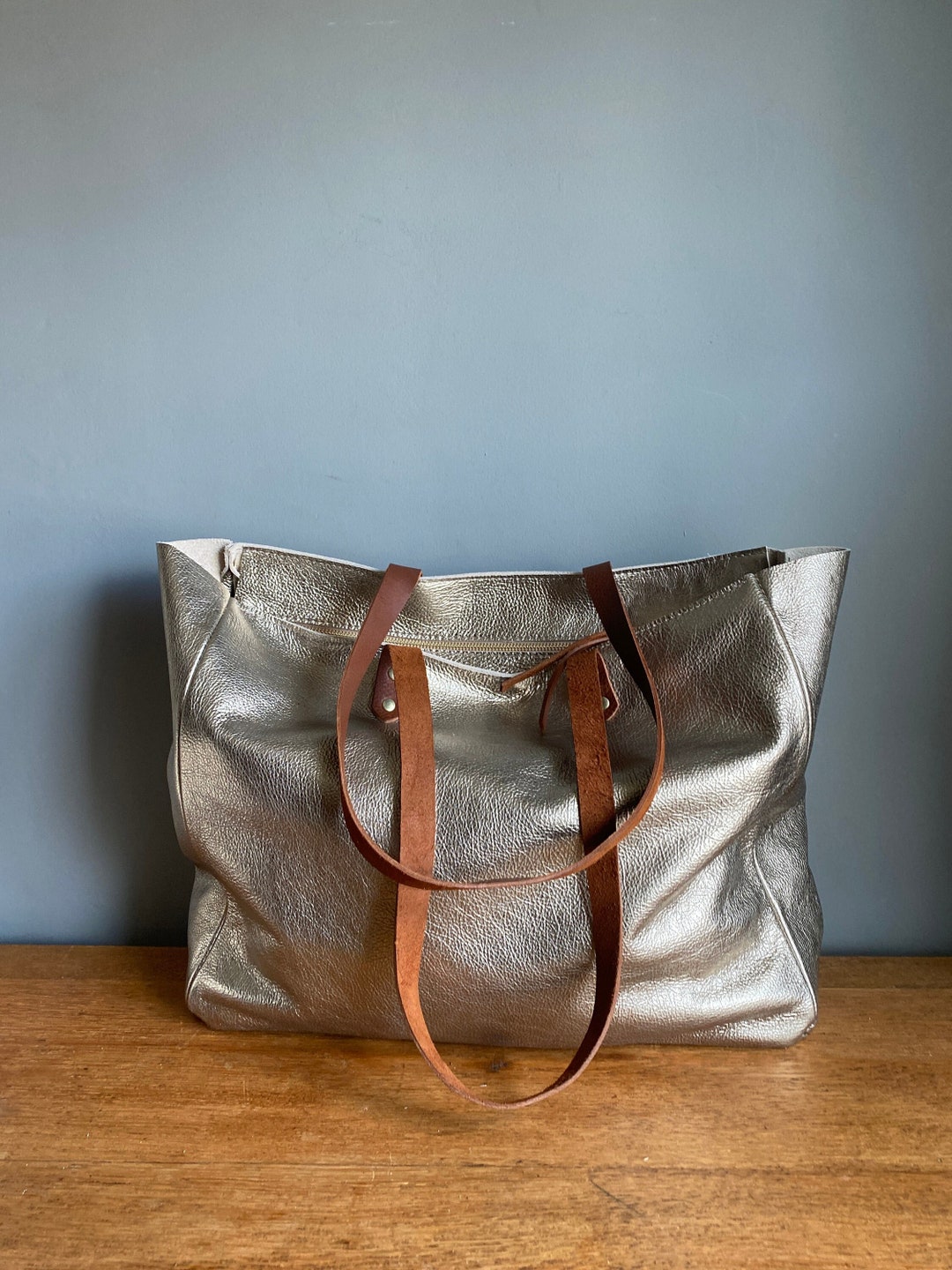 Soft Gold Leather Morse Bag, Metallic Leather Tote - Etsy