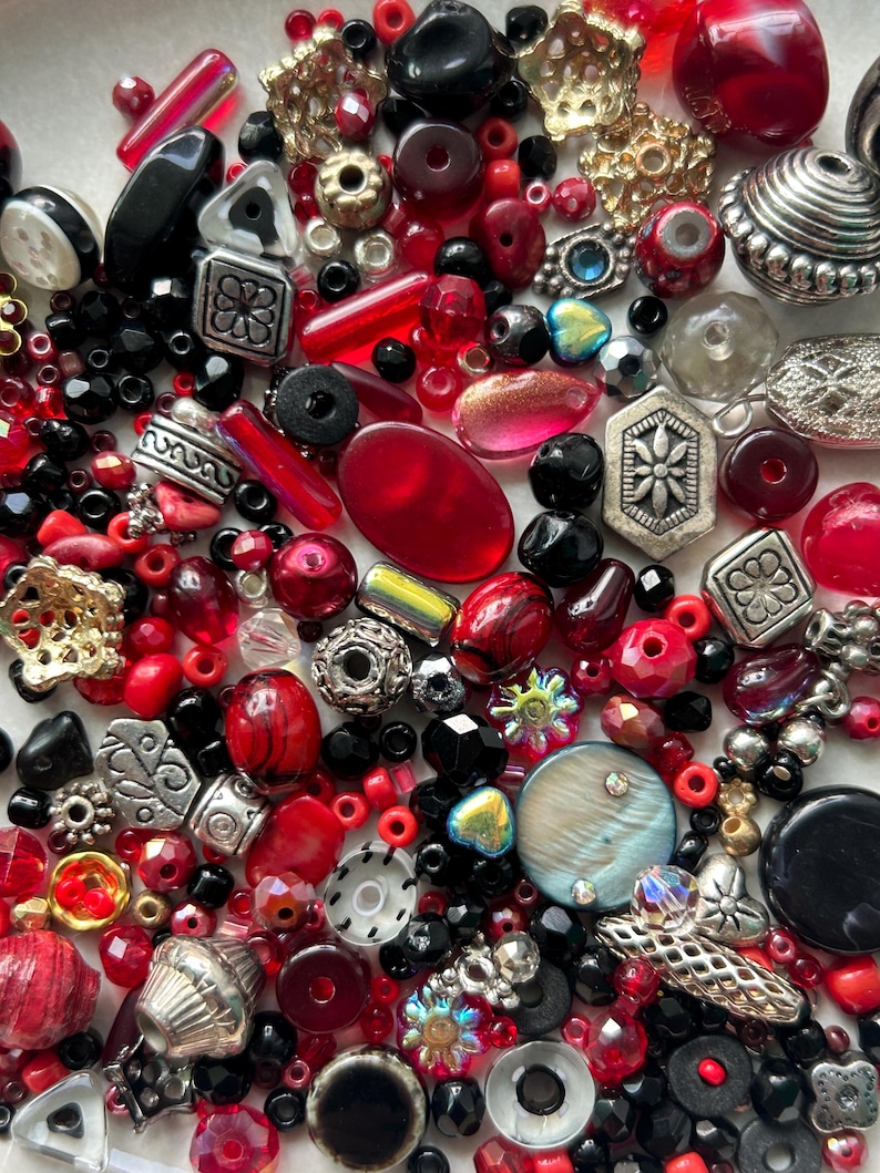 Gothic Czech Glass Bead Soup| Vintage Metals, Red Black Roses Skulls ...