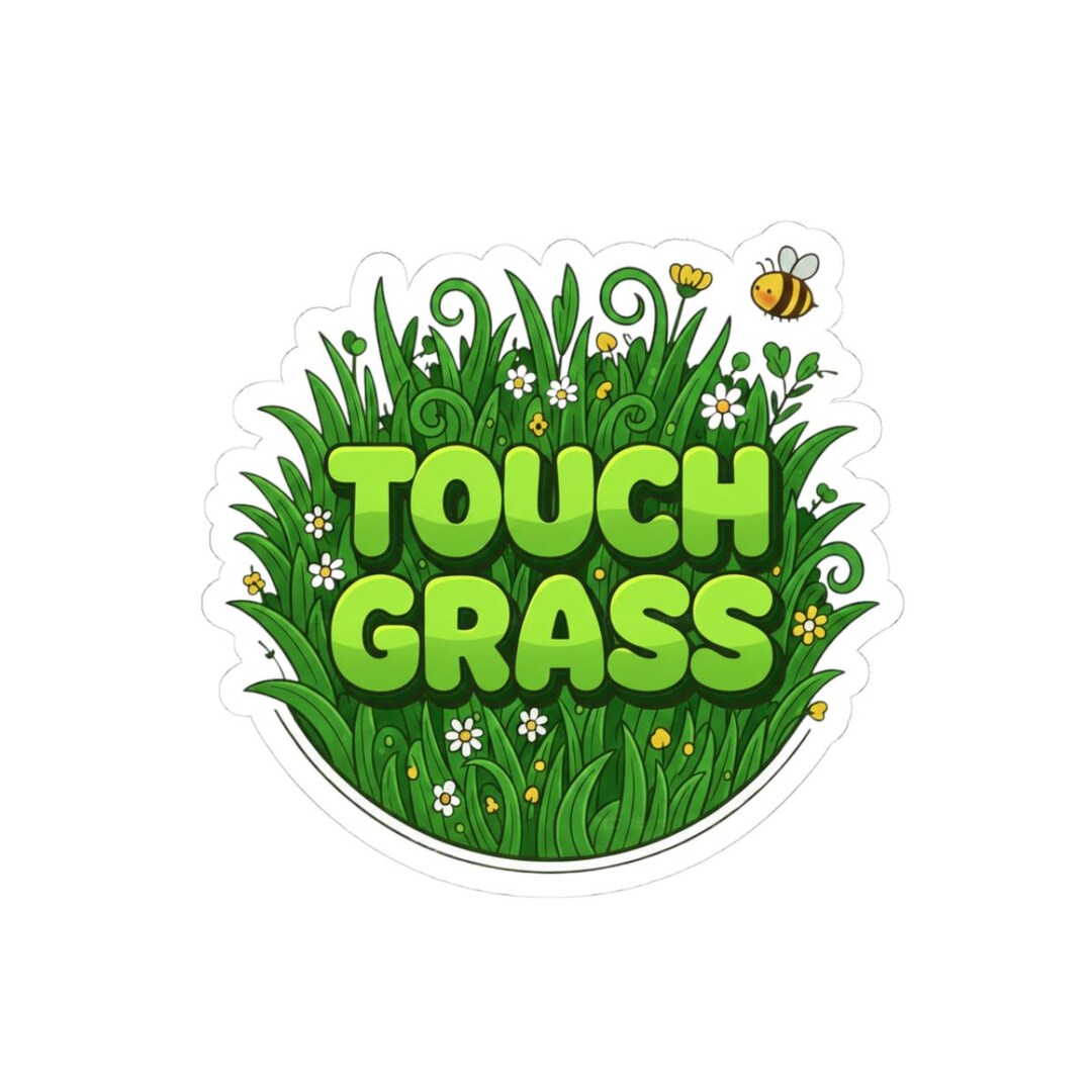 Touch Grass Sticker | Illustrated Grass, Daisies & Bee, Laptop Decal - Etsy