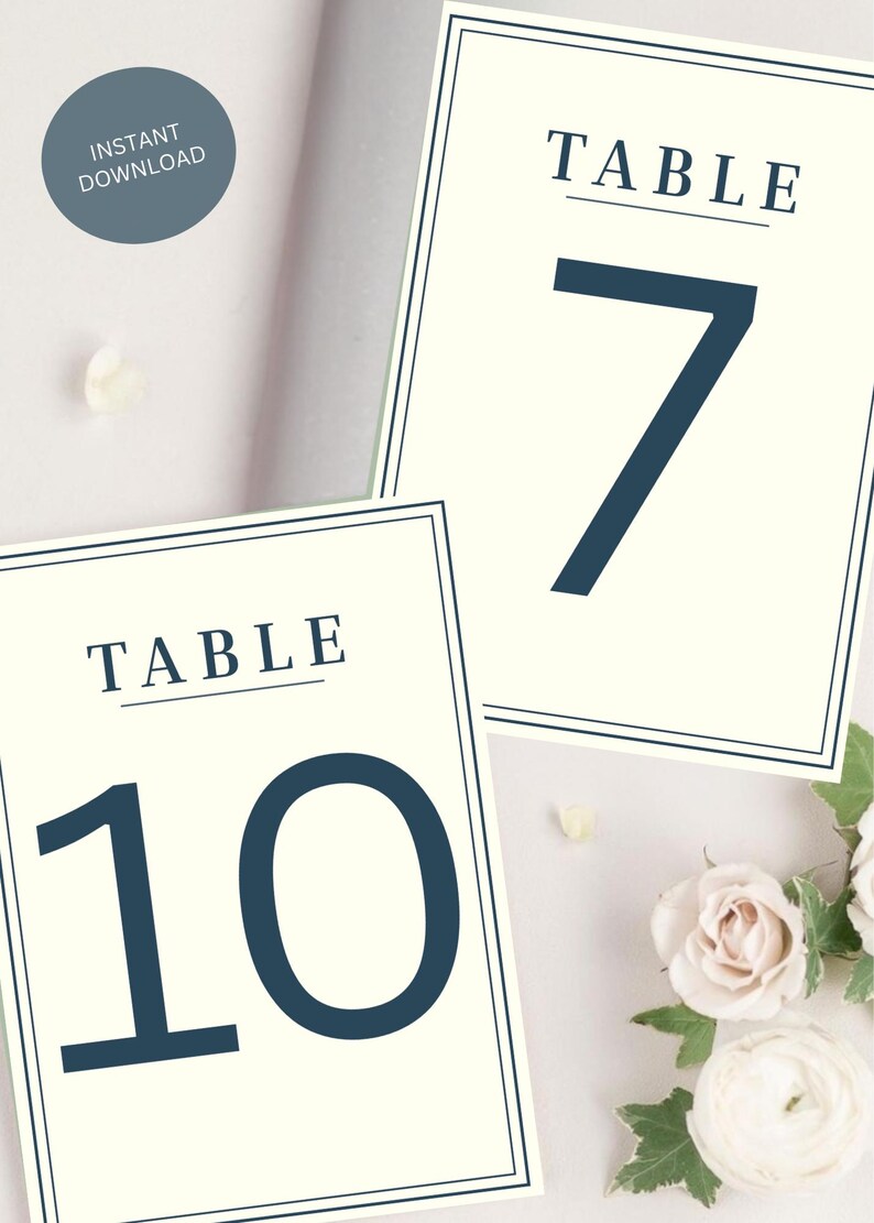 Wedding Table Numbers | Editable Number Cards | Classic Reception Decor ...