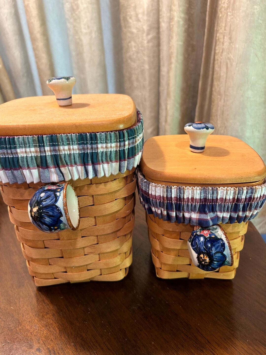 Longaberger Spoon Basket Canister Set of 2 With Protectors, Woodcrafts ...