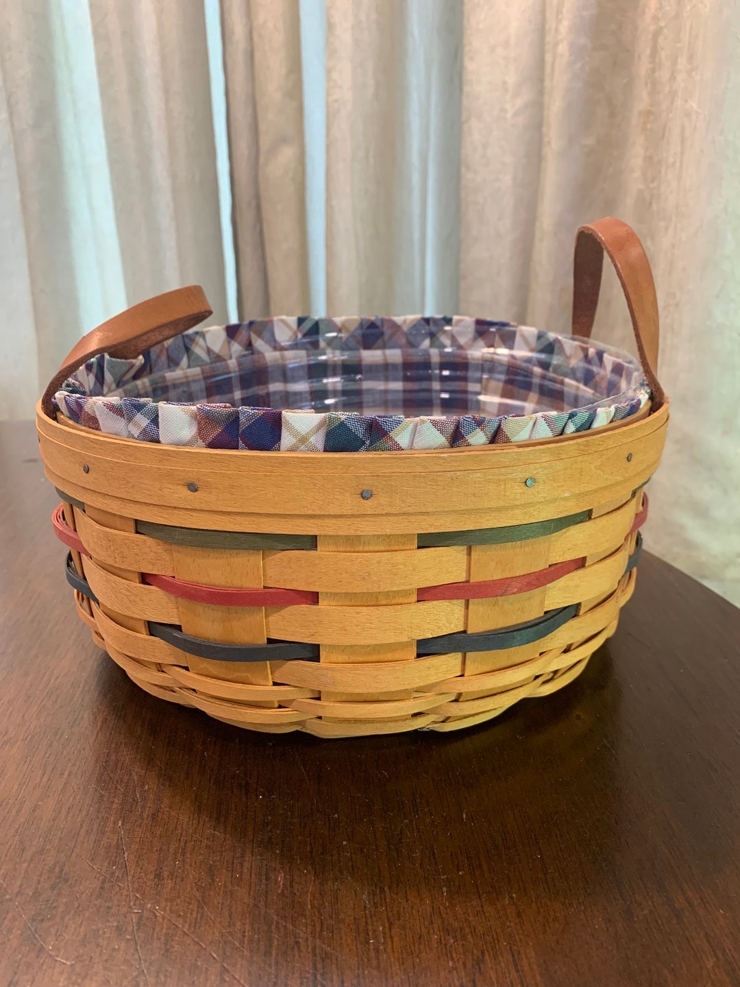 Longaberger Woven Traditions Red Green Blue Darning Basket 1999 With WT ...