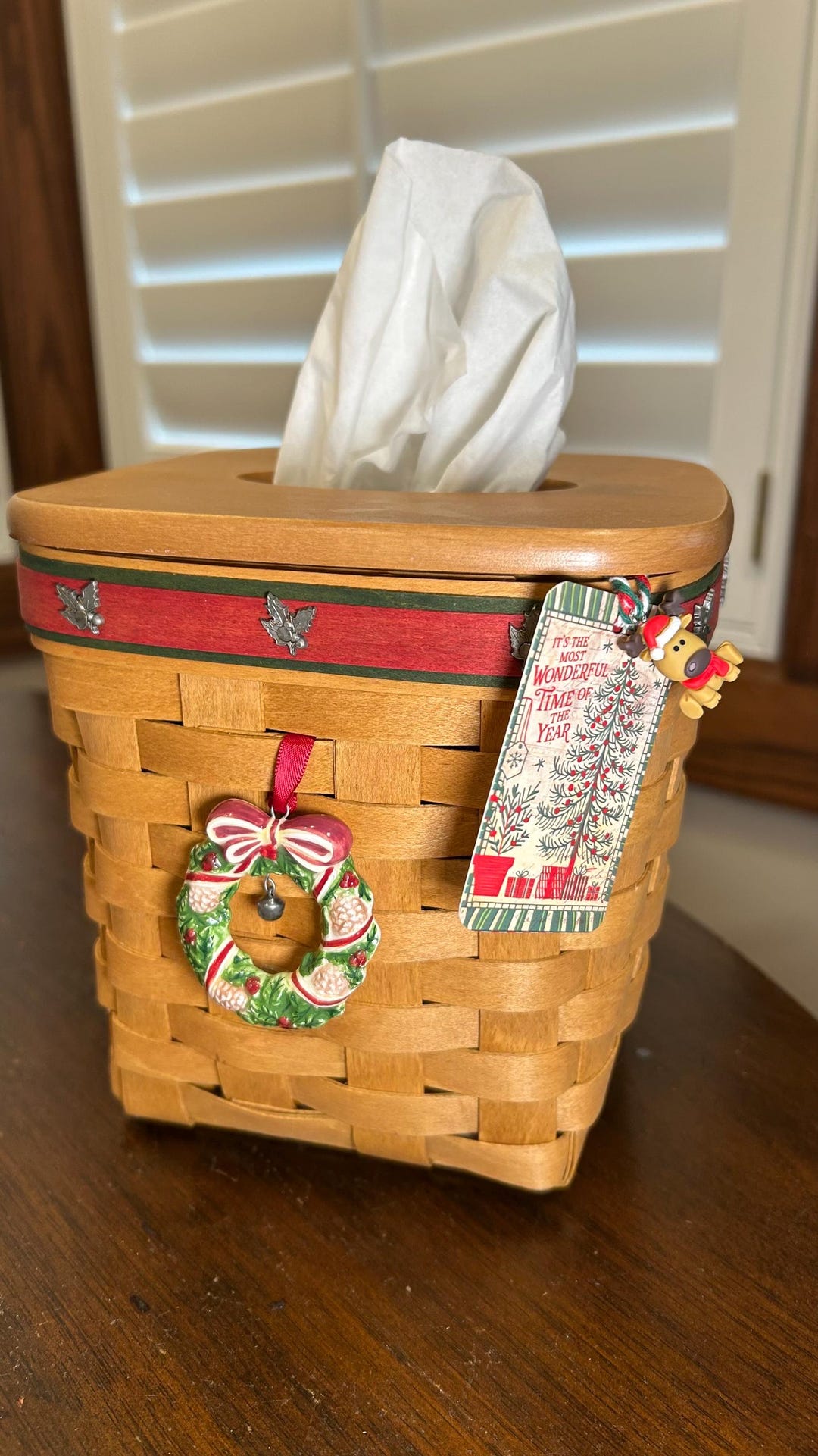 Longaberger Tall Tissue Basket Trim a Basket Event Red Green Trim Holly ...