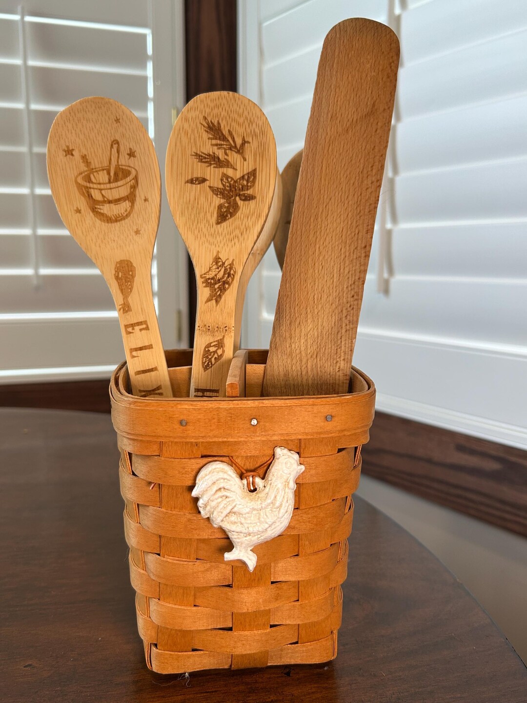 Longaberger Spoon Basket Utensils French Rooster Tie On, Woodcrafts ...
