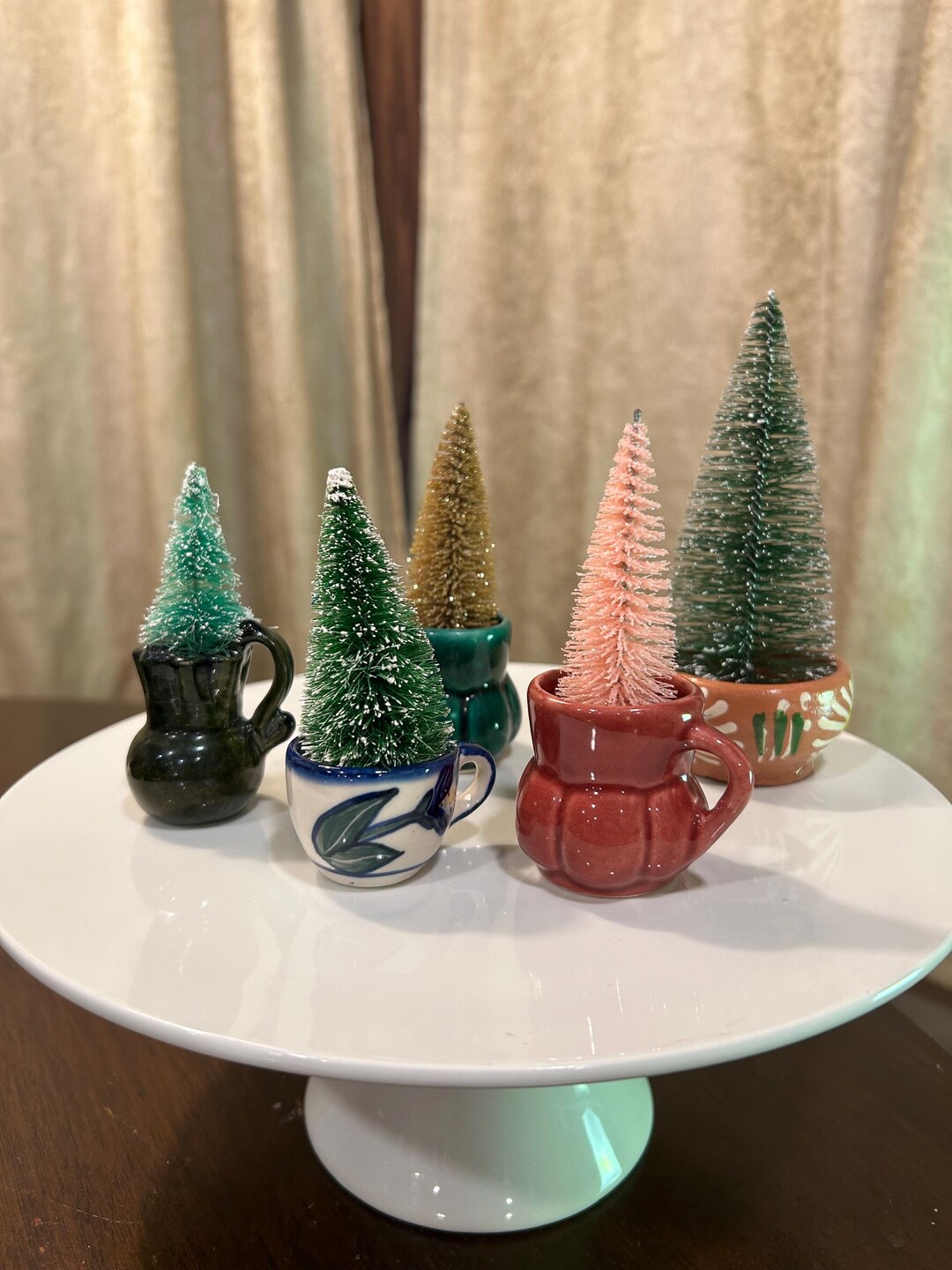 Vintage Pottery Pitchers Cups Set of 5 With Bottlebrush Trees. 5 ...