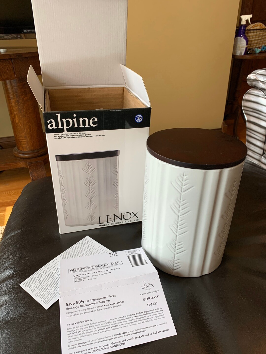 Lenox Large Alpine Carved Canister White Ironstone Stoneware Cookie Jar ...