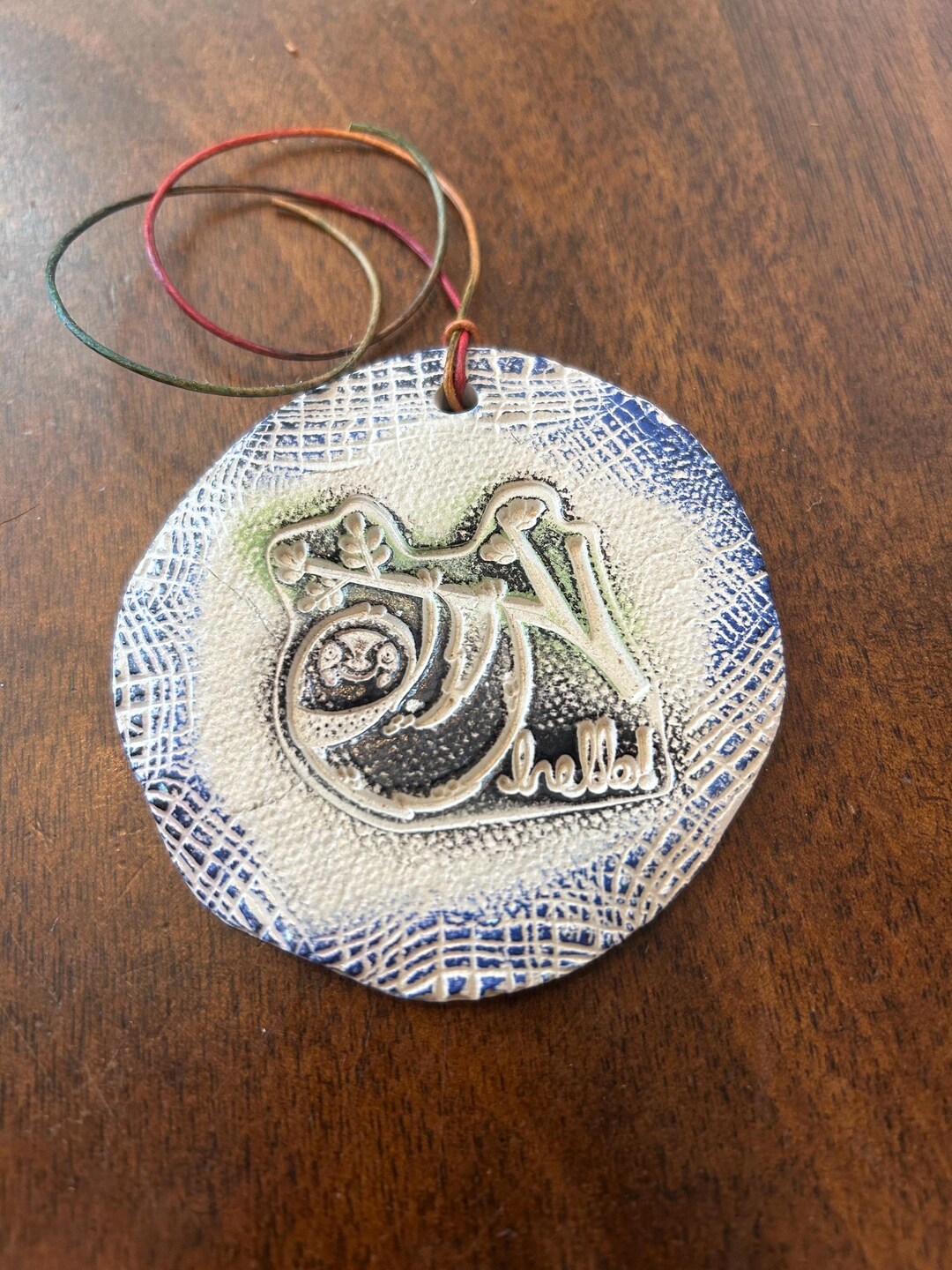 Handmade Pottery Sloth Hello Christmas Ornament / Tie on 3 Inches ...