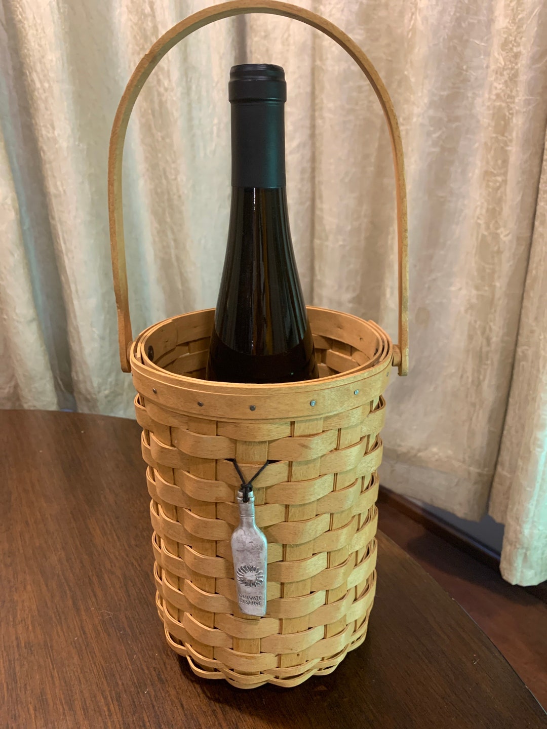 Longaberger Beverage Wine Carrier Basket With Pewter Wine Bottle Tie on ...