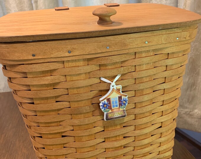 Longaberger Basket Large Lidded Tall Mail Basket With New Welcome Tie ...