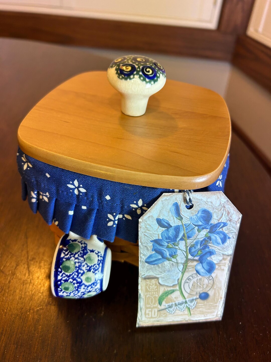 Longaberger Teaspoon Basket Blue Liner, New Protector, Woodcrafts Lid ...