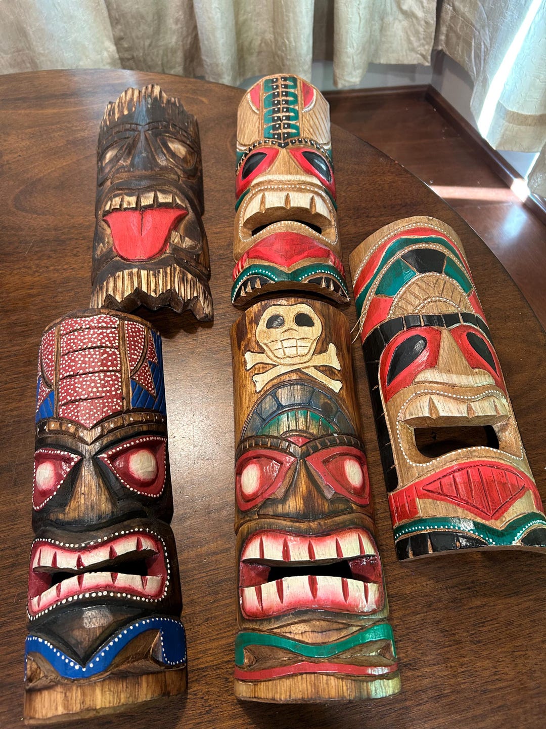 Tiki Indonesia Masks Table or Wall Art Handcarved Hand Painted Bright ...