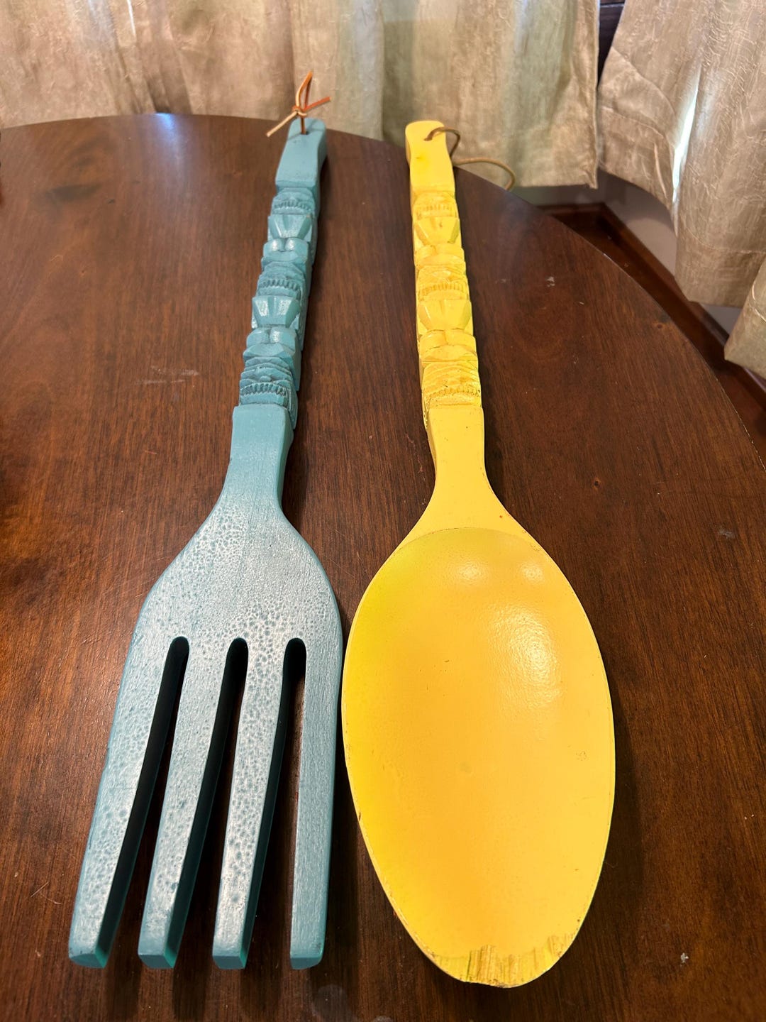 Vintage Wood Wall Spoon and Fork Hand Made in the Philippines Painted ...