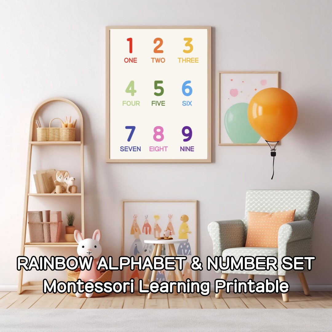Rainbow Alphabet & Number Wall Art Printable Montessori Learning Poster ...