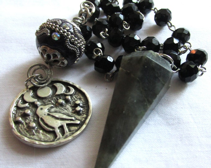 Goddess Morrigan Black Labradorite Pendulum Divination Tool Metaphysical Scrying Dowsing ...