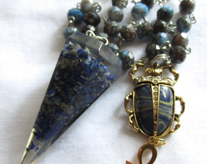Goddess Isis Orgone Lapis Pendulum Beetle Pendant Divination Spirit Connection Energy Balance ...