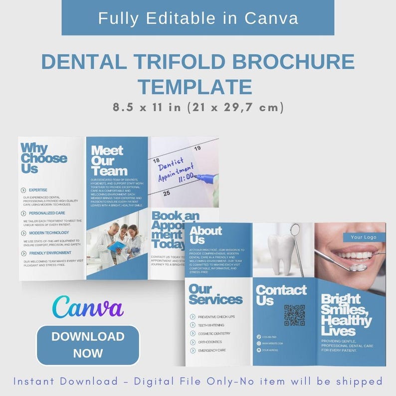 Dental Trifold Brochure Template | Canva Editable | Instant Download - Etsy