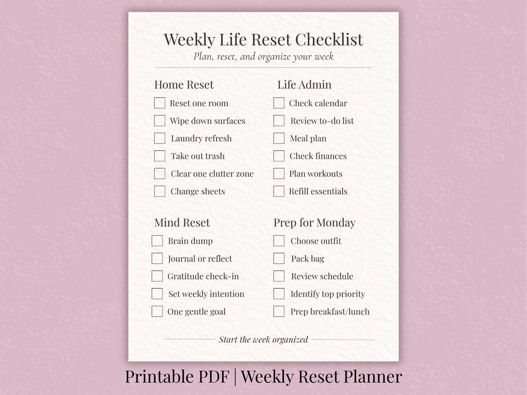 Weekly Reset Checklist Printable, Sunday Reset Planner PDF, Life Admin ...