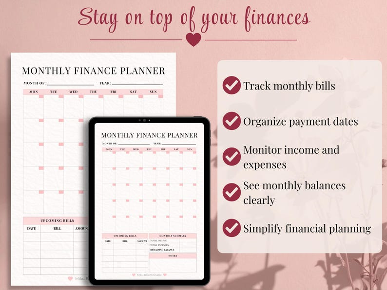 Monthly Finance Planner Printable PDF, Bill Payment Tracker, Expense ...