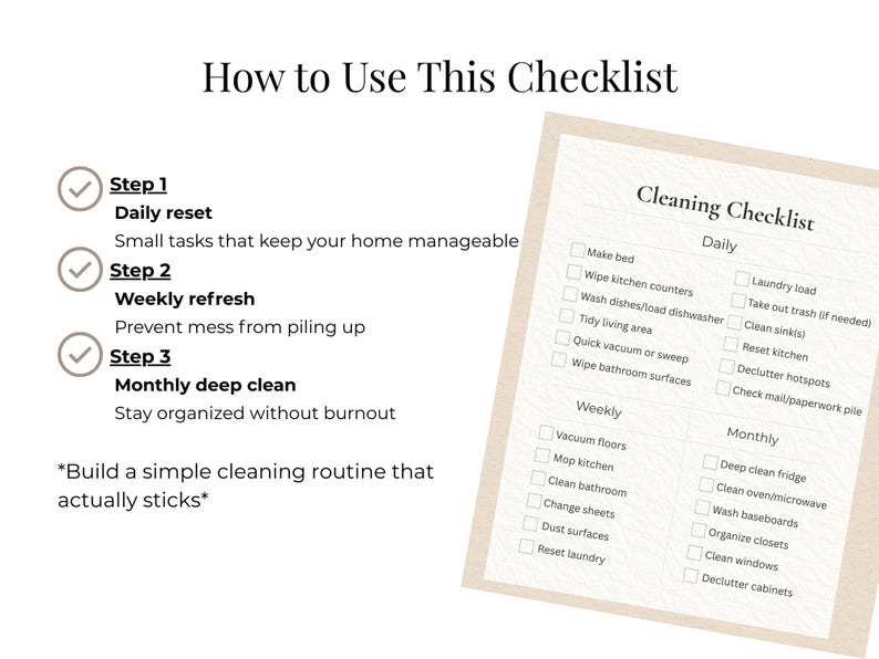 Minimal Cleaning Checklist Printable | Daily Weekly Monthly Cleaning ...