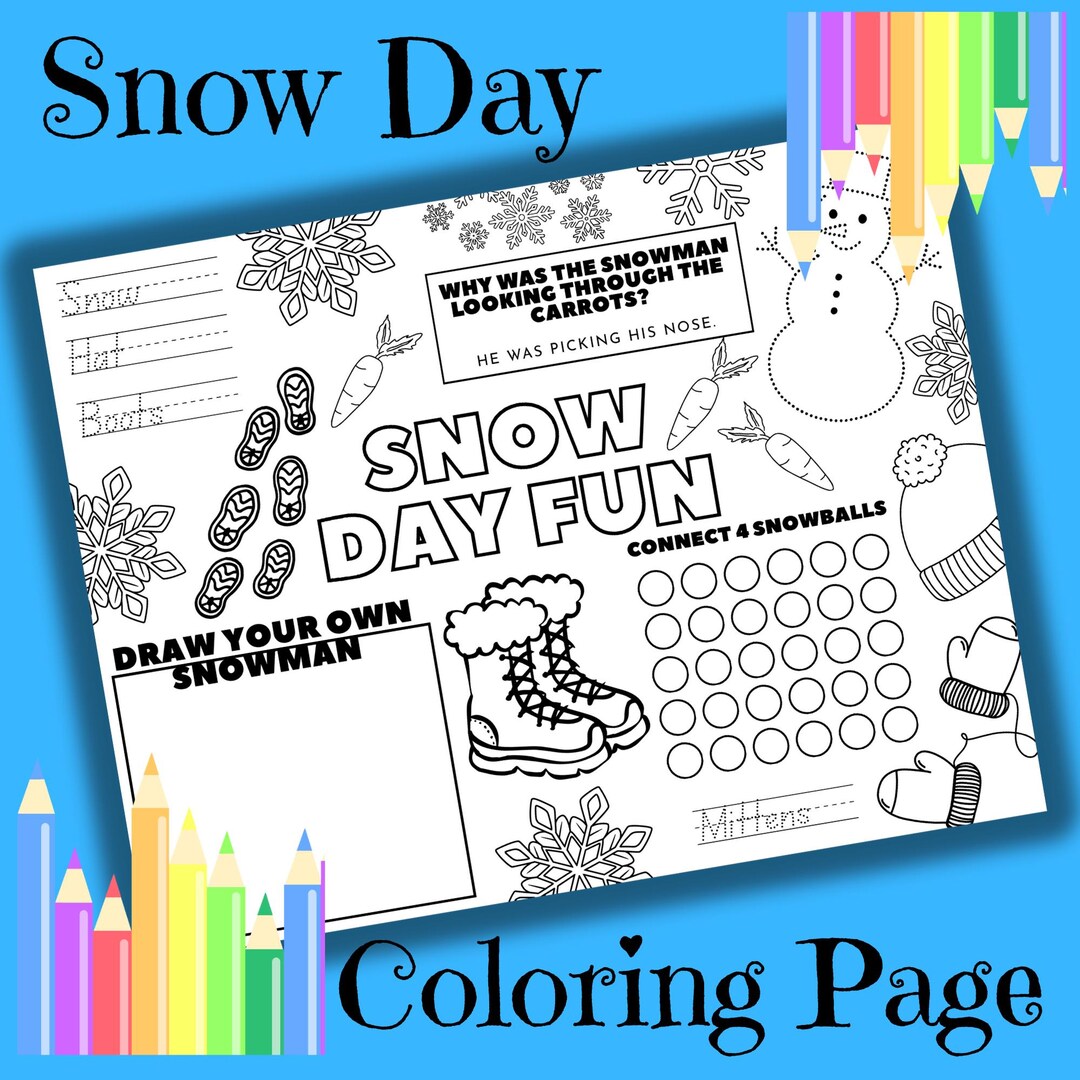 Snow Day Coloring Page for Kids, Winter, Placemat Printable Activity ...