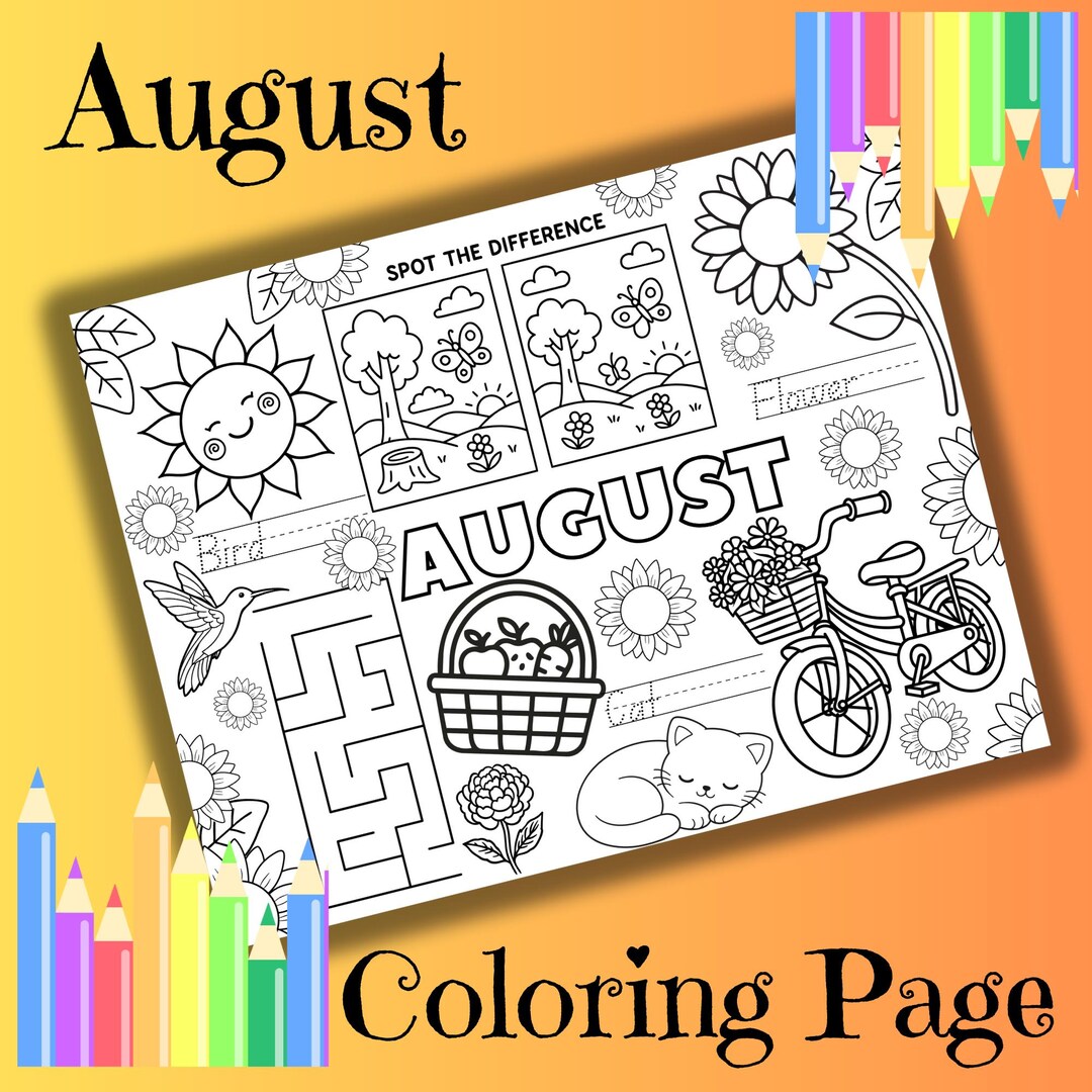 August Coloring Page for Kids, Summer, Placemat Printable Activity ...