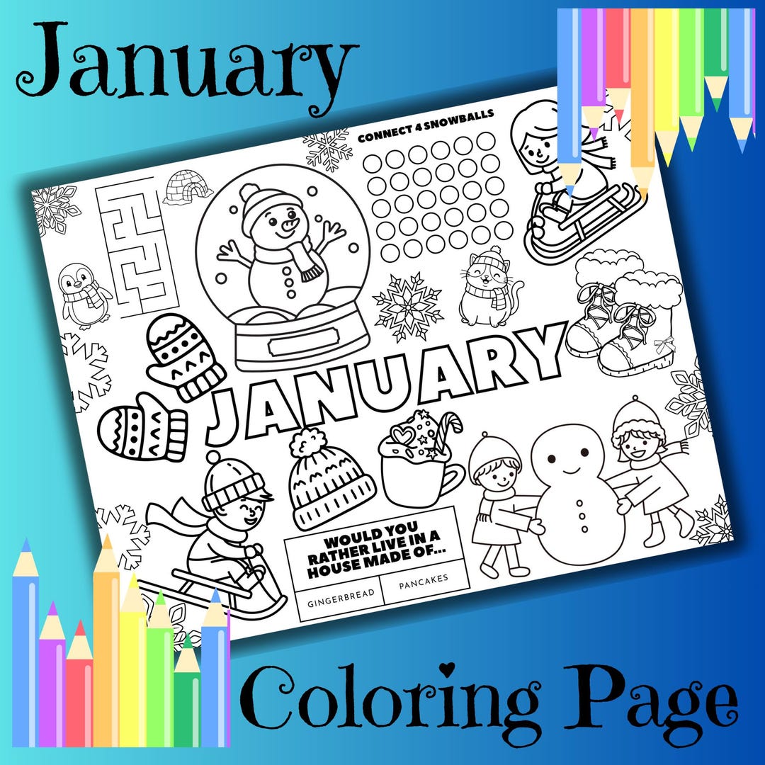 January Coloring Page for Kids, Wintertime Theme, Winter, Placemat ...