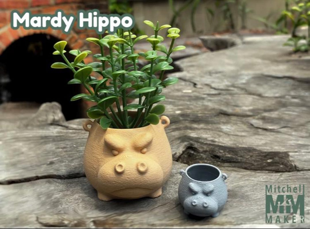 Mardy Hippo Planter – Moody & Expressive Hippo Pot With Fuzzy Texture ...