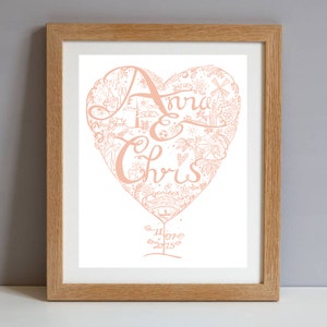 Heart Shaped Mr and Mrs Personalised Wedding Tree Illustration ...