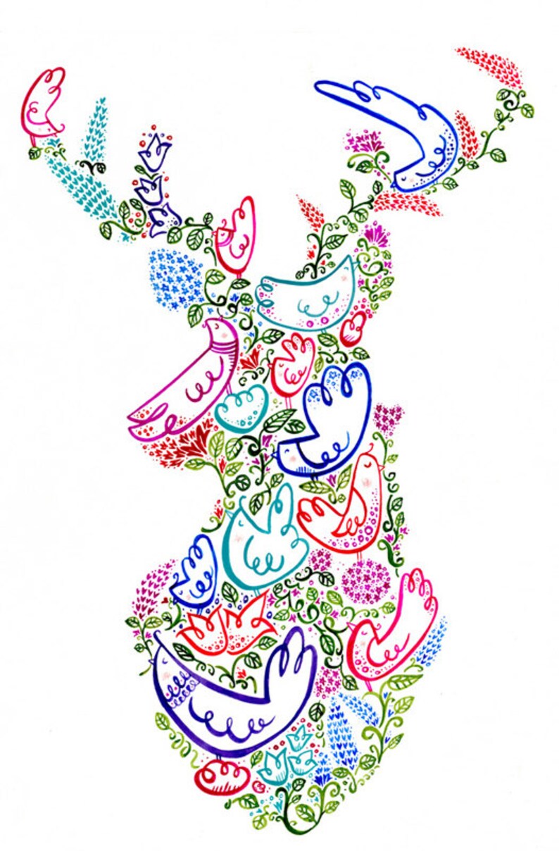 Deer Head T Print Stags Head Print Decorative Woodland Etsy