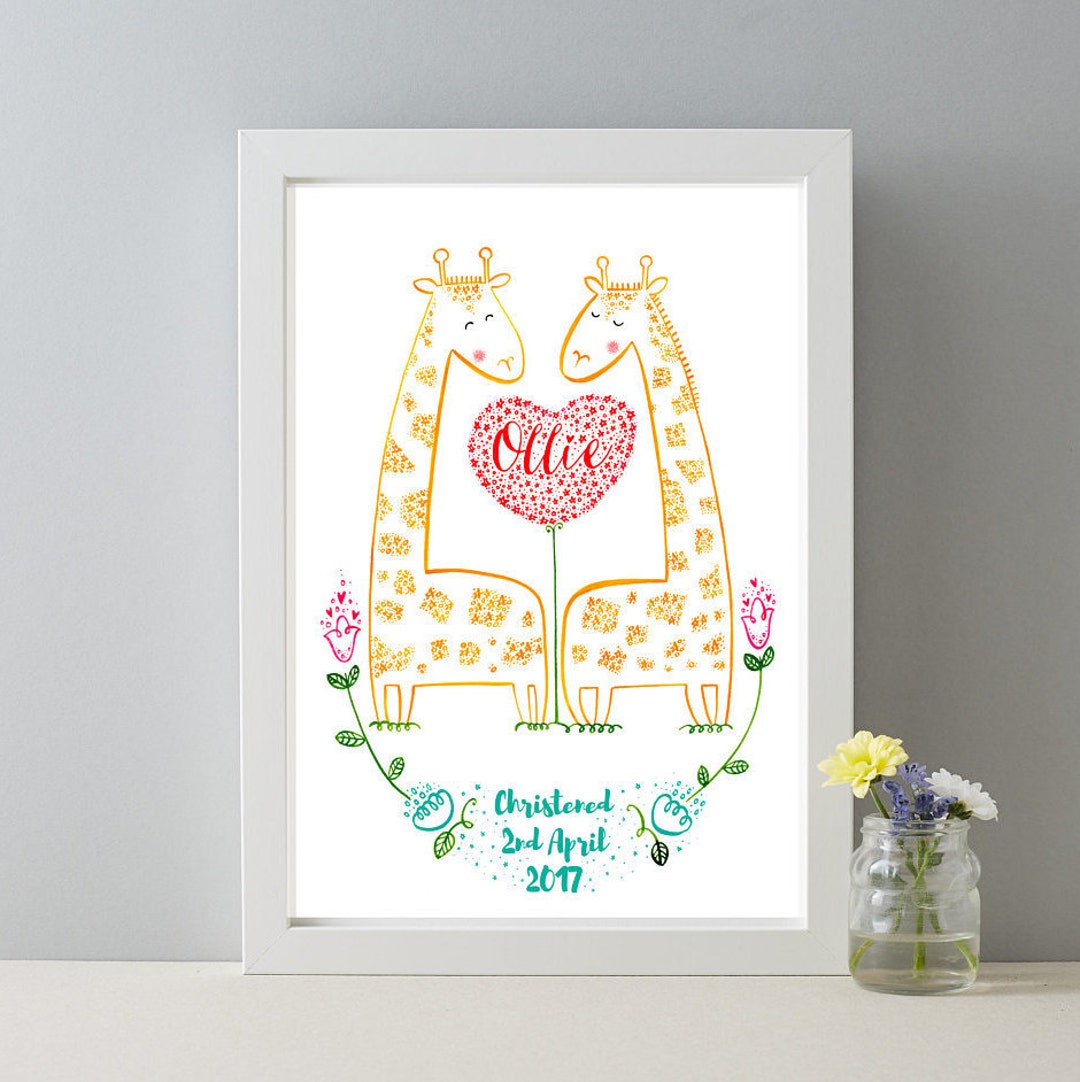Personalised Christening Name and Date Gift Print, New Baby Gift ...