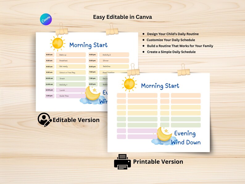 Editable Daily Schedule Template for Kids, Printable in Canva ...