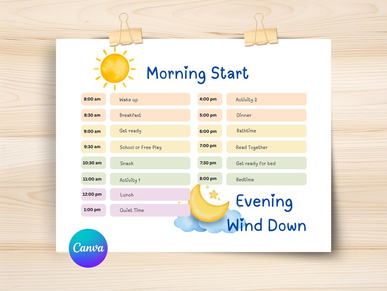 Editable Daily Schedule Template for Kids, Printable in Canva ...