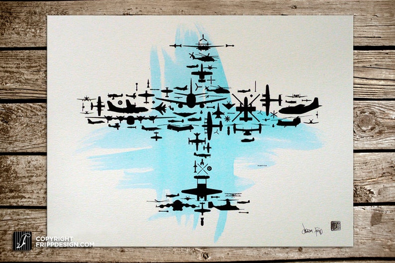 Classic Fighter Plane Collage of Airplanes Helicopters and | Etsy