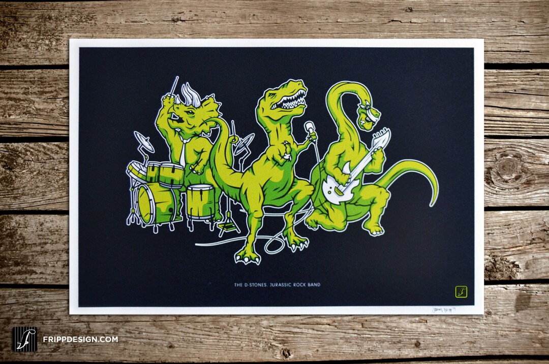 Dinosaur Music Illustration D-stones Jurassic Rock Band Poster on ...