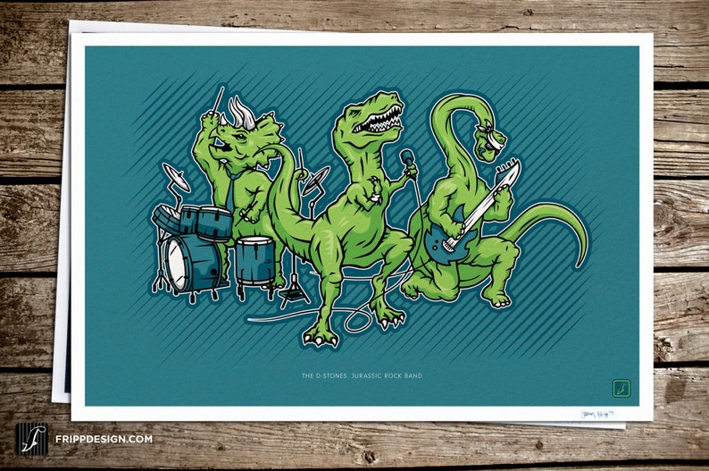 Dinosaur Music Illustration D-stones Jurassic Rock Band Poster | Etsy